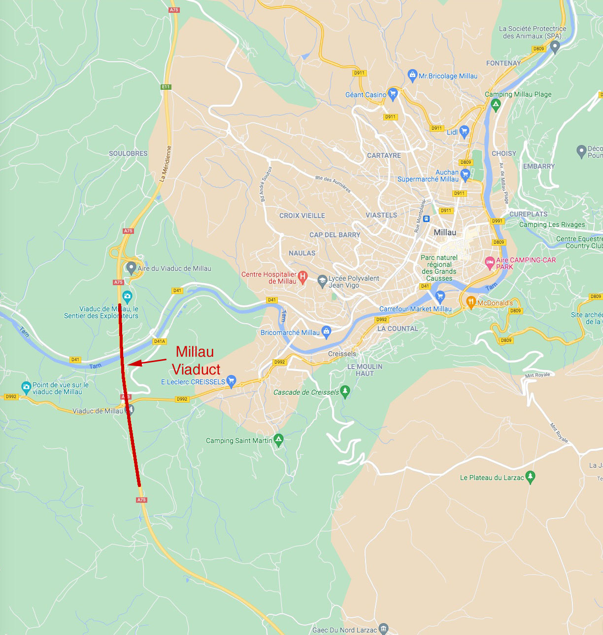 Millau France Map Millau Viaduct Touristic Guide Aveyron Tourism